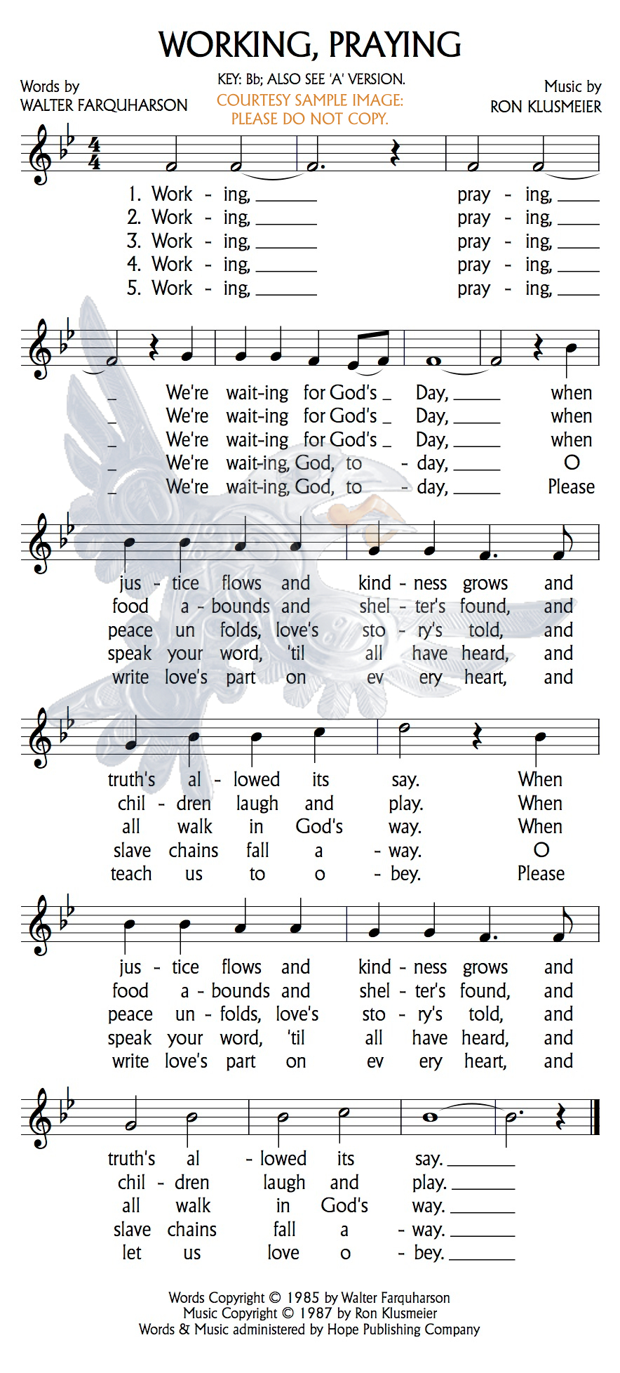 Working, Praying (key of 'Bb') - musiklus